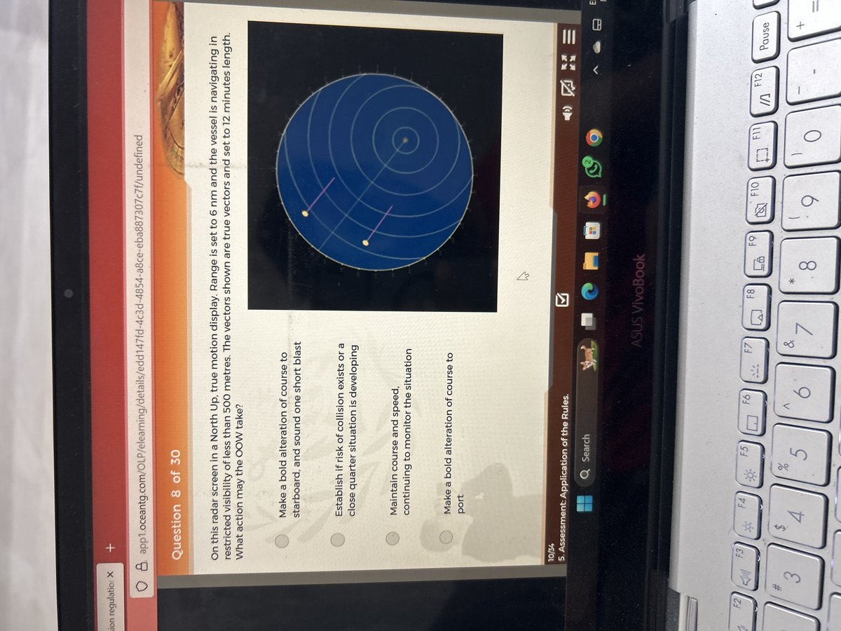 Question 8 of 30 On this radar screen in a North Up, true motion display..
