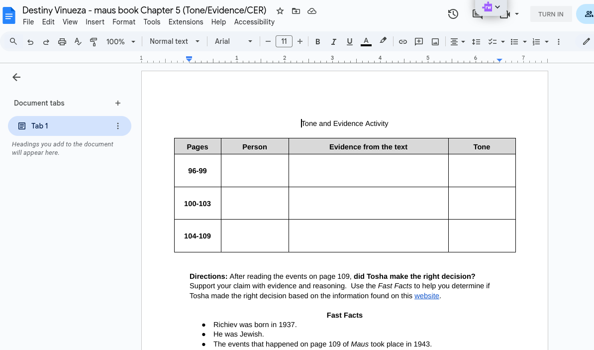 Destiny Vinueza - maus book Chapter 5 (Tone/Evidence/CER)TURN INFile Ed..