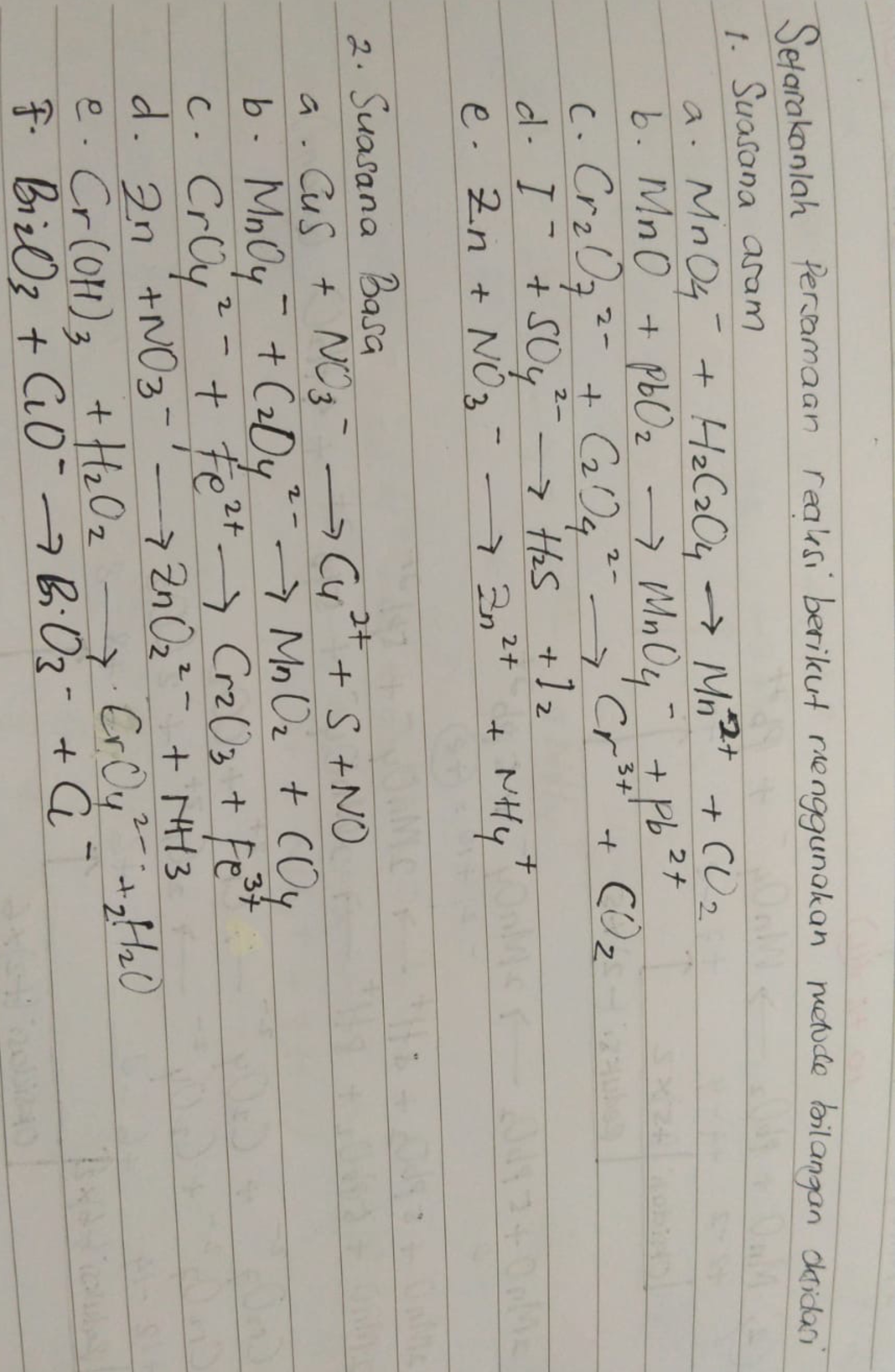 Balance the following reaction equations using the oxidation number metho..