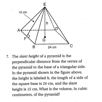 7. The slant height of a pyramid is the perpendicular distance from the v..