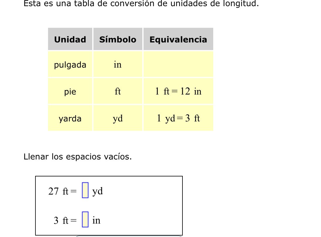Esta es una tabla de conversion de unidades de longitud.\begin{tabular}