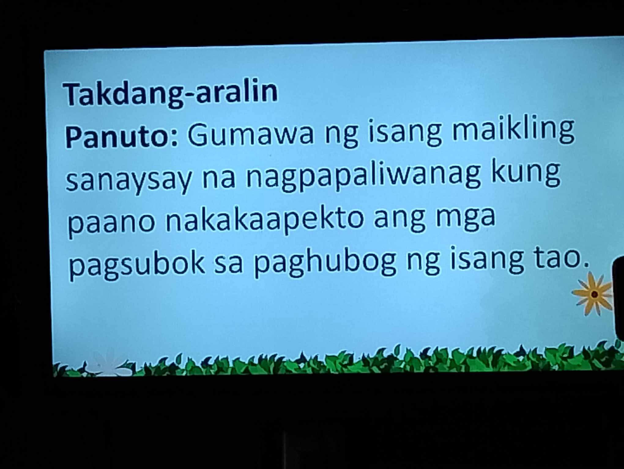 Takdang-aralinPanuto: Gumawa ng isang maikling sanaysay na nagpapaliwana..