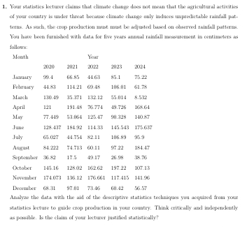 Your statistics lecturer claims that climate change does not mean that th..