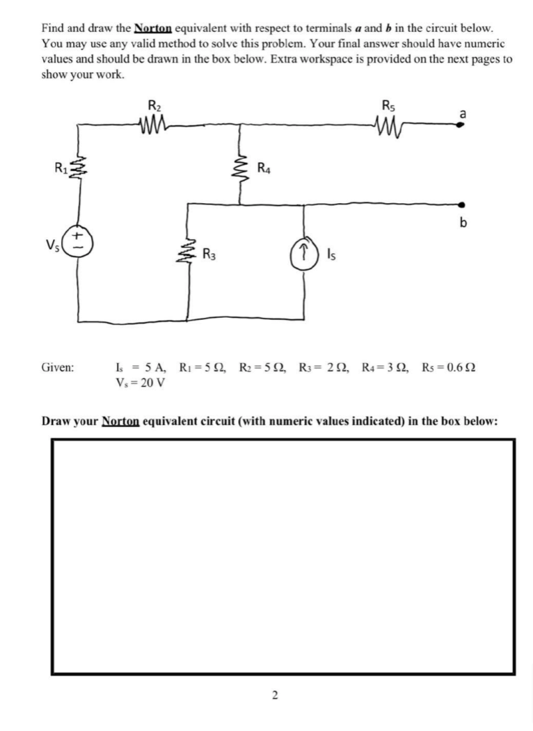 Find and draw the Norton equivalent with respect to terminals a and b in