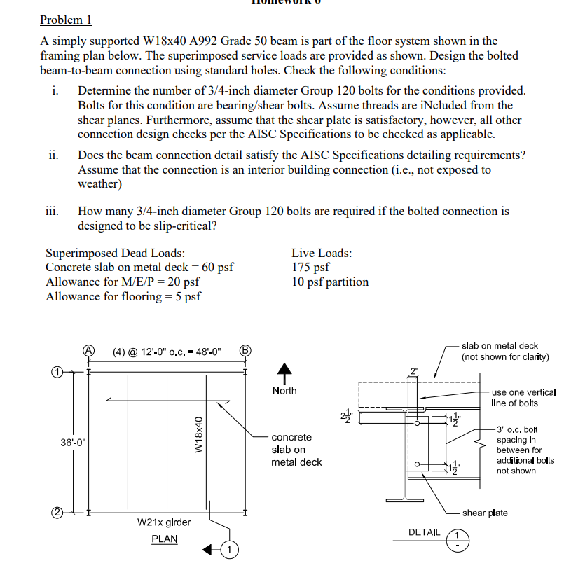 A simply supported W18x40 A992 Grade 50 beam is part of the floor system