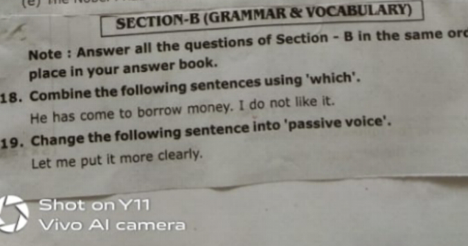SECTION-B (GRAMMAR \& VOCABULARY)Note : Answer all the questions of Sect..