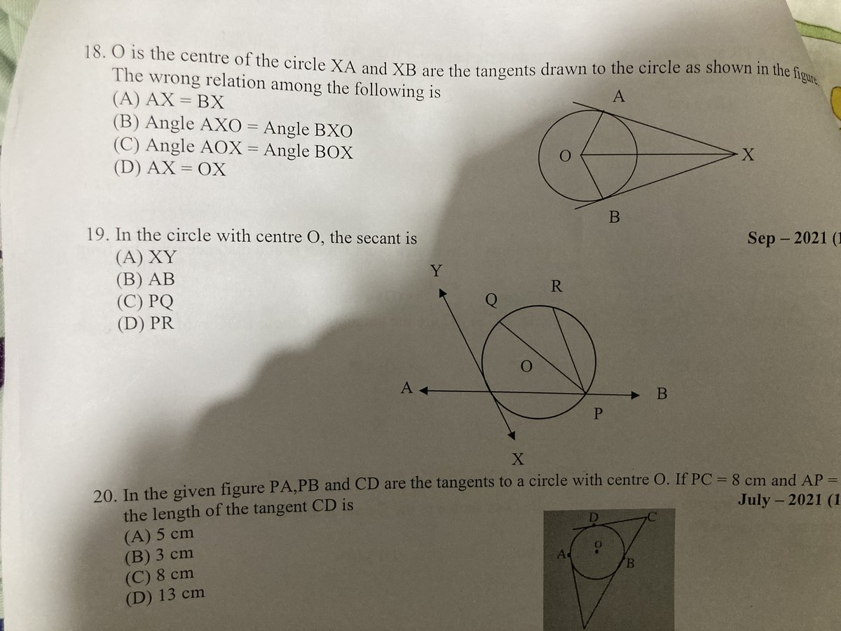 O is the centre of the circle XA and XB are the tangents drawn to the cir..
