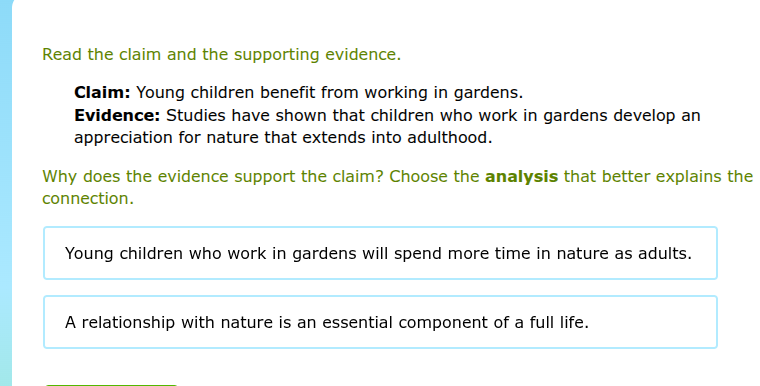 Read the claim and the supporting evidence. Claim: Young children benefi..