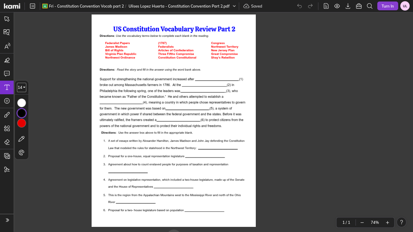 US Constitution Vocabulary Review Part 2 Directions: Use the vocabulary