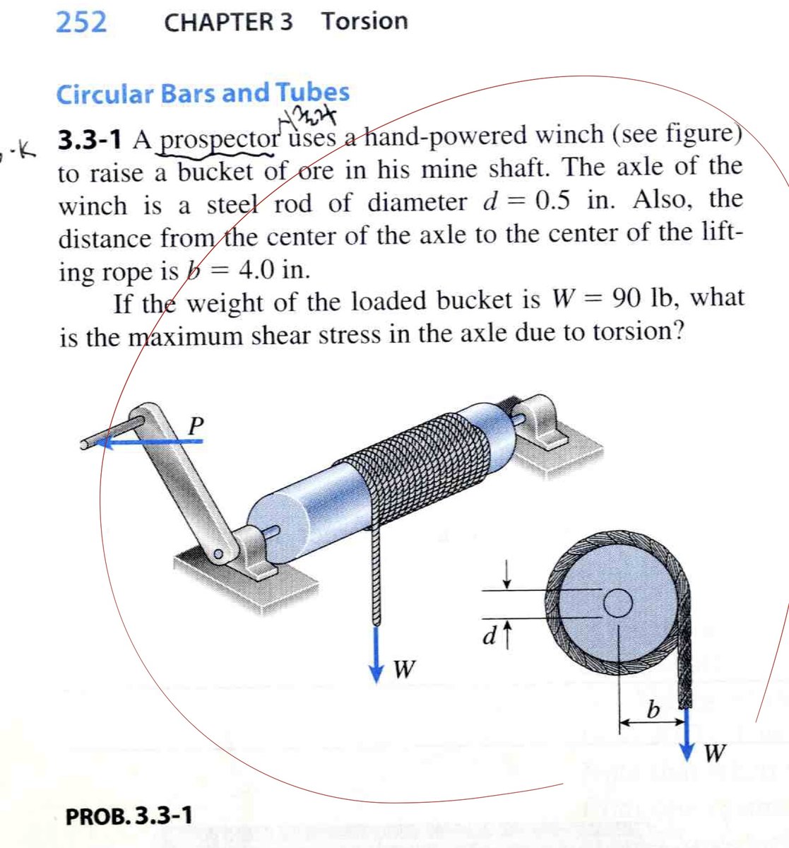 252CHAPTER 3 TorsionCircular Bars and Tubes3.3-1 A prospector uses a