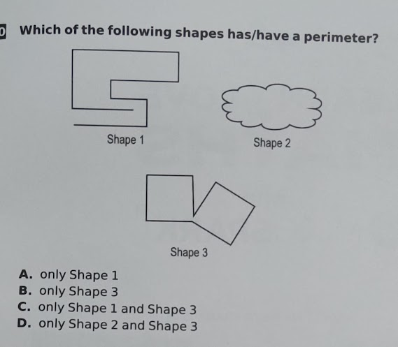 Which of the following shapes has/have a perimeter? Shape 1 Shape 2 Sh..