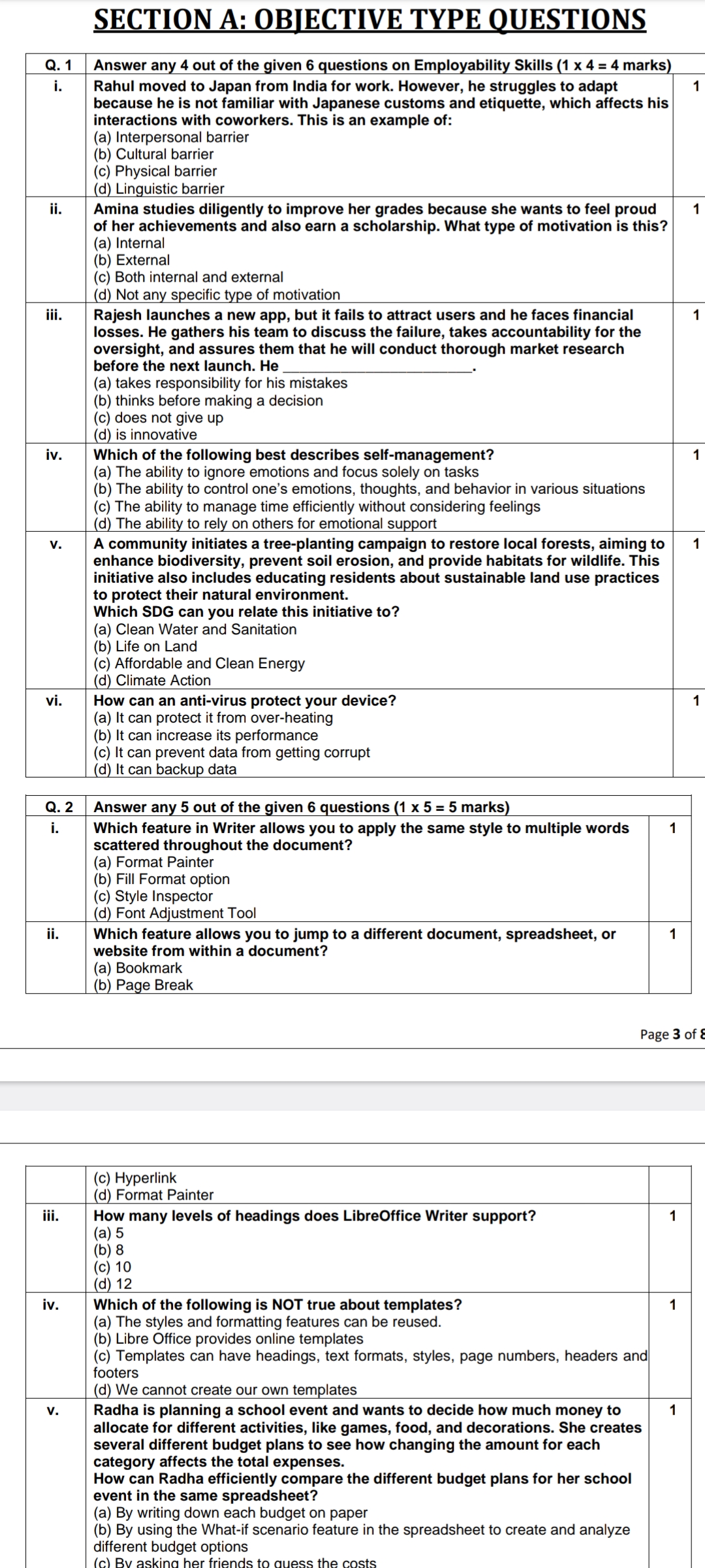I Section A Objective Type Questionsq 1 Answer Any 4 Out Of The Given