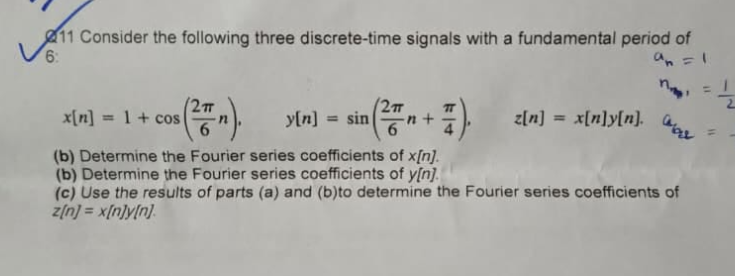 Consider the following three discrete-time signals with a fundamental per..