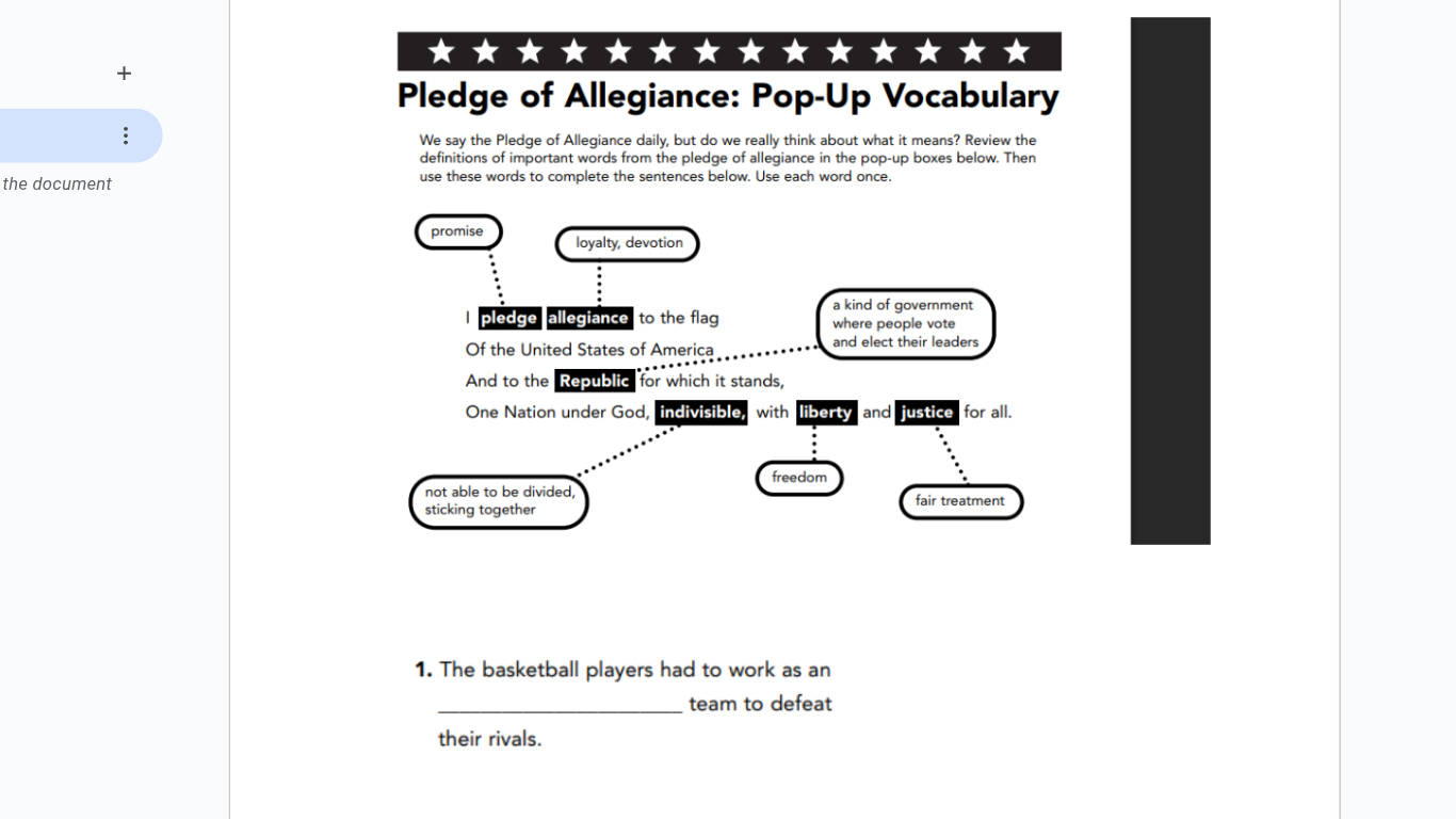 Pledge of Allegiance: Pop-Up Vocabulary We say the Pledge of Allegiance d..