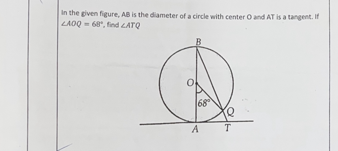 In the given figure, AB is the diameter of a circle with center O and AT