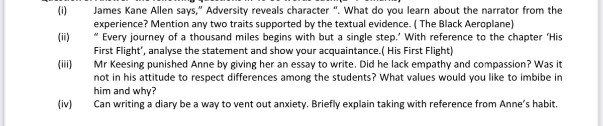 (i) James Kane Allen says," Adversity reveals character ". What do you le..