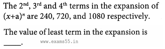 The 2nd ,3rd and 4th terms in the expansion of (x+a)n are 240, 720, and..