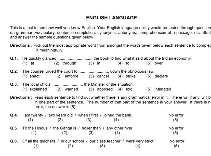 English Language Test Sample Questions Directions: Pick out the most app..