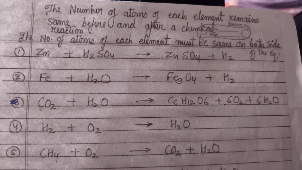 Balance the following chemical equations ensuring the number of atoms of