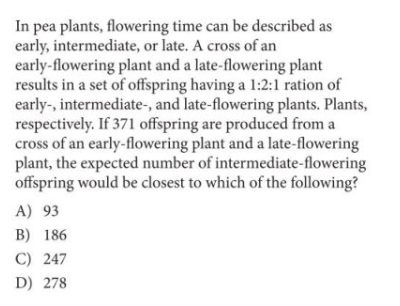 A cross between an early-flowering pea plant and a late-flowering pea pla..