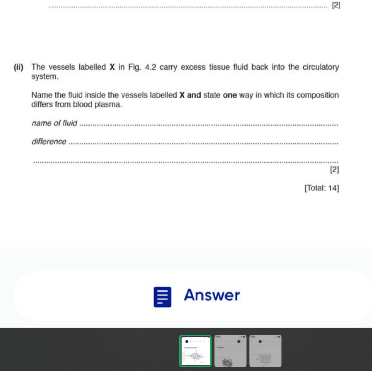 [2](ii) The vessels labelled X in Fig. 4.2 carry excess tissue fluid ba..