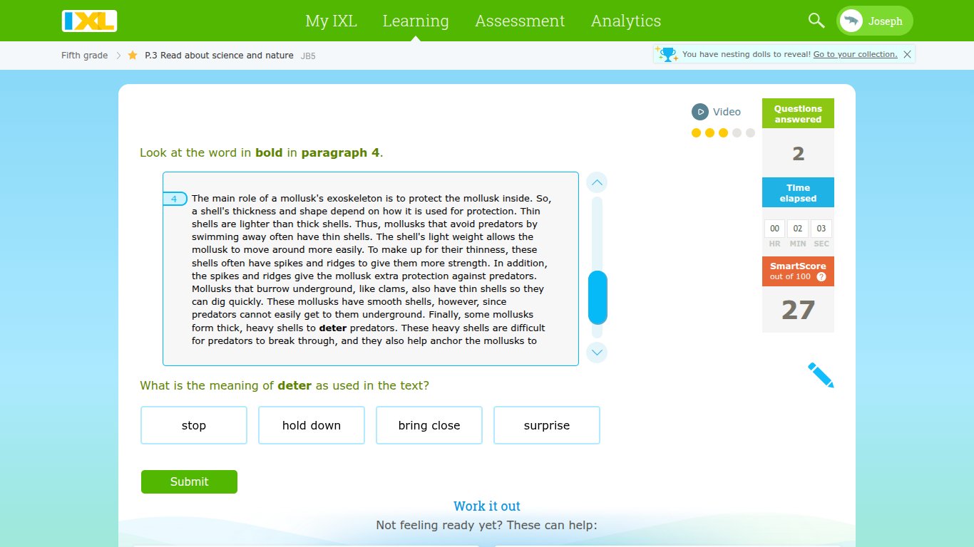 Look at the word in bold in paragraph 4. The main role of a mollusk's ex..