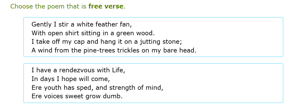 Choose the poem that is free verse. Poem 1: Gently I stir a white feat..