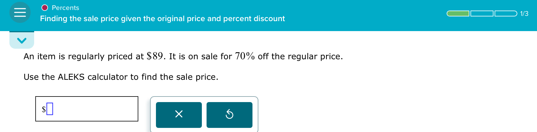 PercentsFinding the sale price given the original price and percent disc..