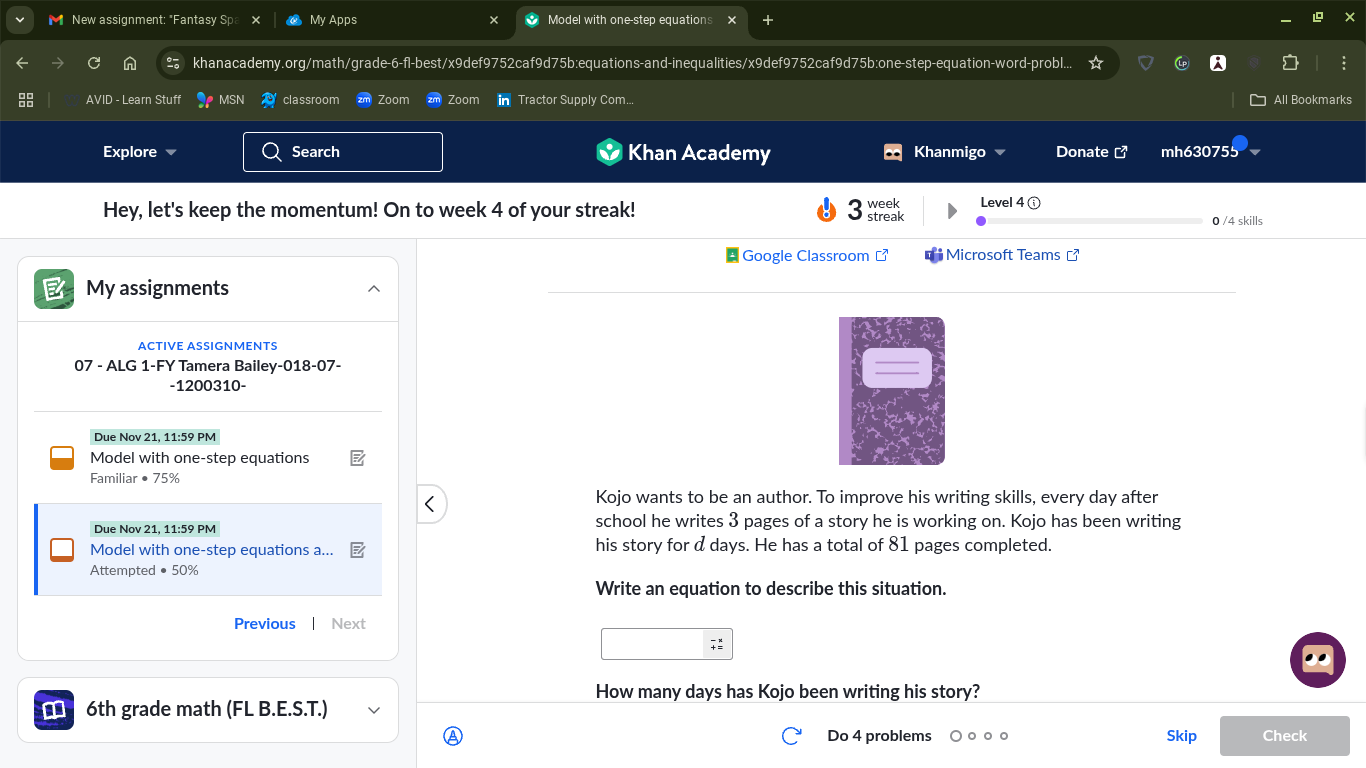 Kojo wants to be an author. To improve his writing skills, every day afte..