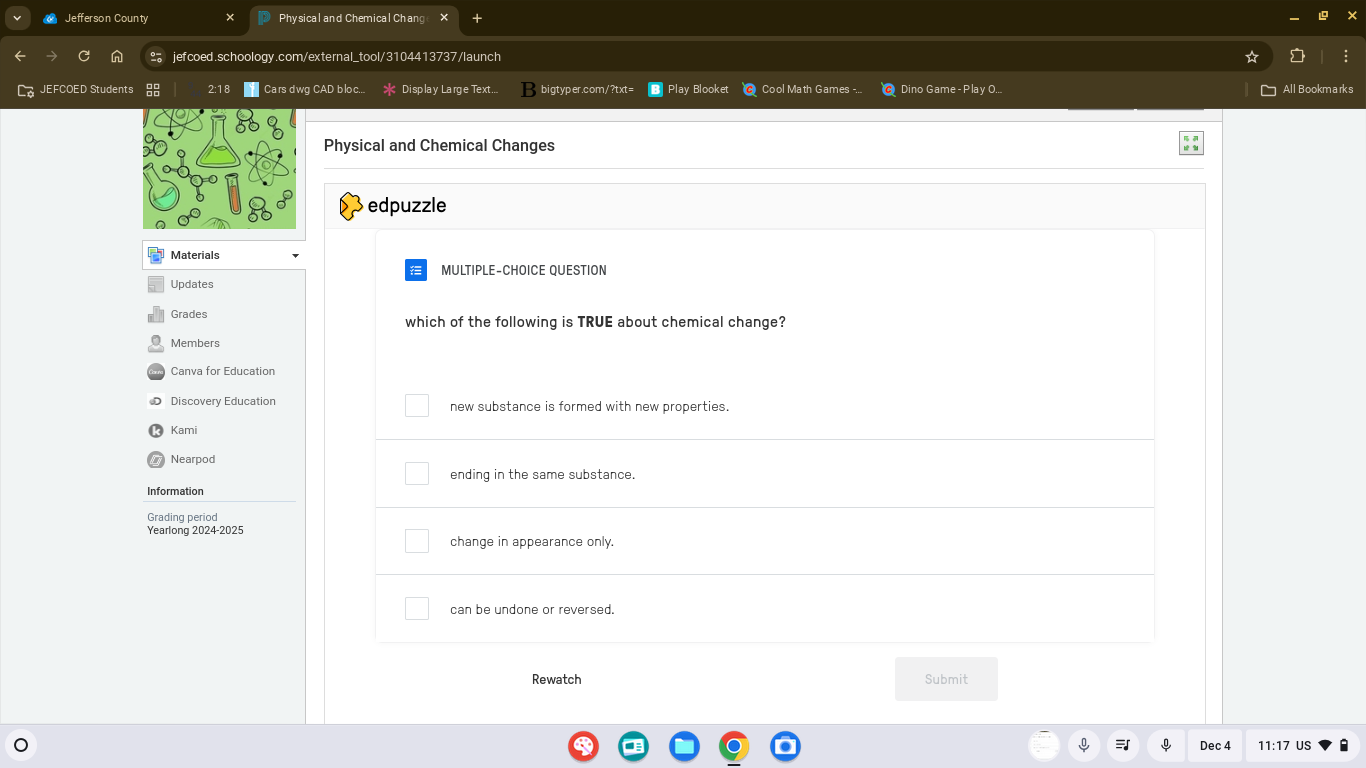 Jefferson CountyPhysical and Chemical Chang:jefcoed.schoology.com/exter..