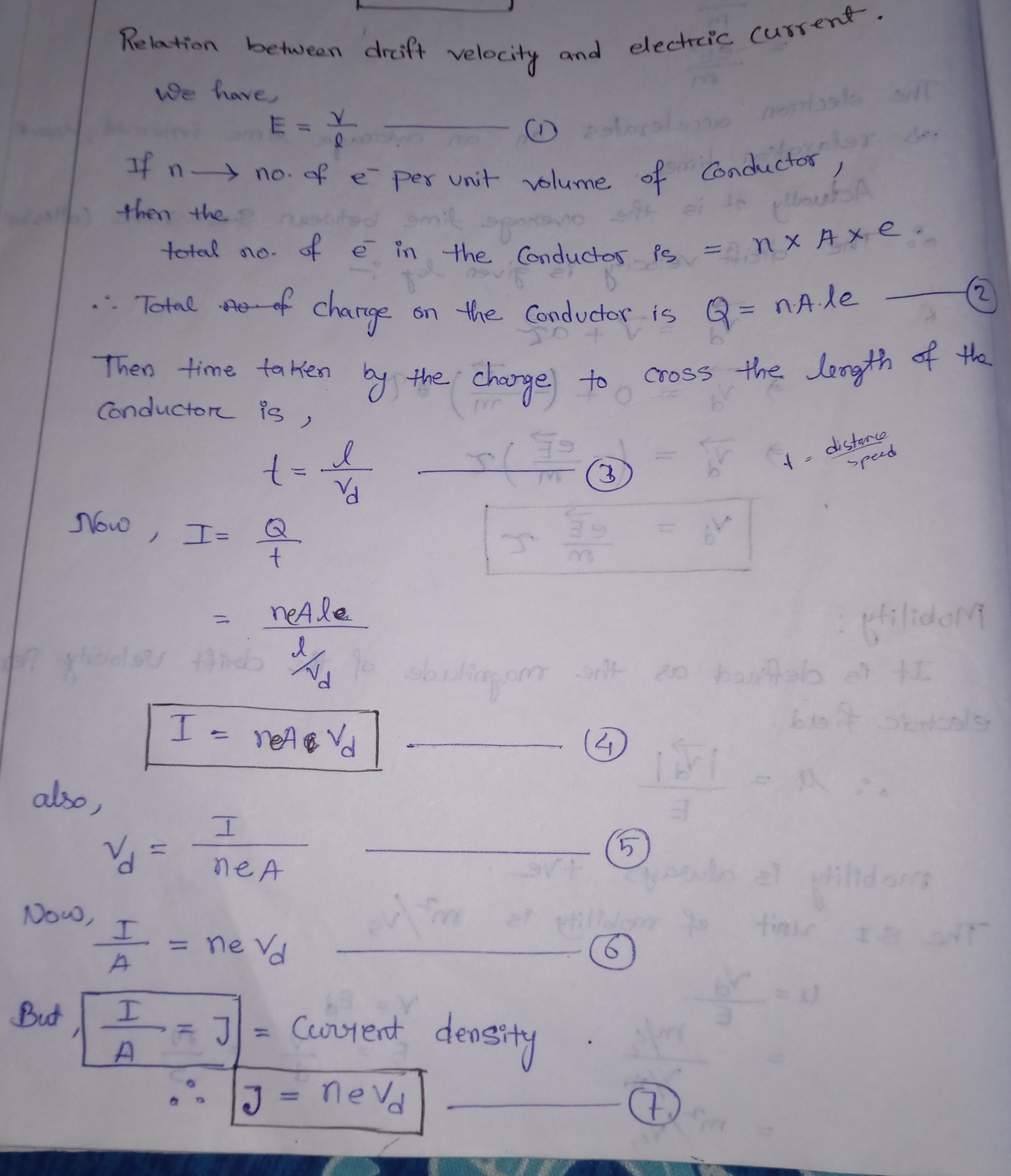Relation between drift velocity and electric current. We have,E=lV If Relation between drift velocity and electric current. We have,E=lV If