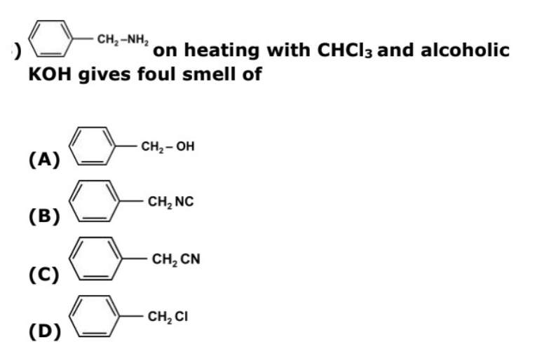 mathrm{CH}{2}-\mathrm{NH}{2} on heating with \mathrm{CHCl}_{3} and al..