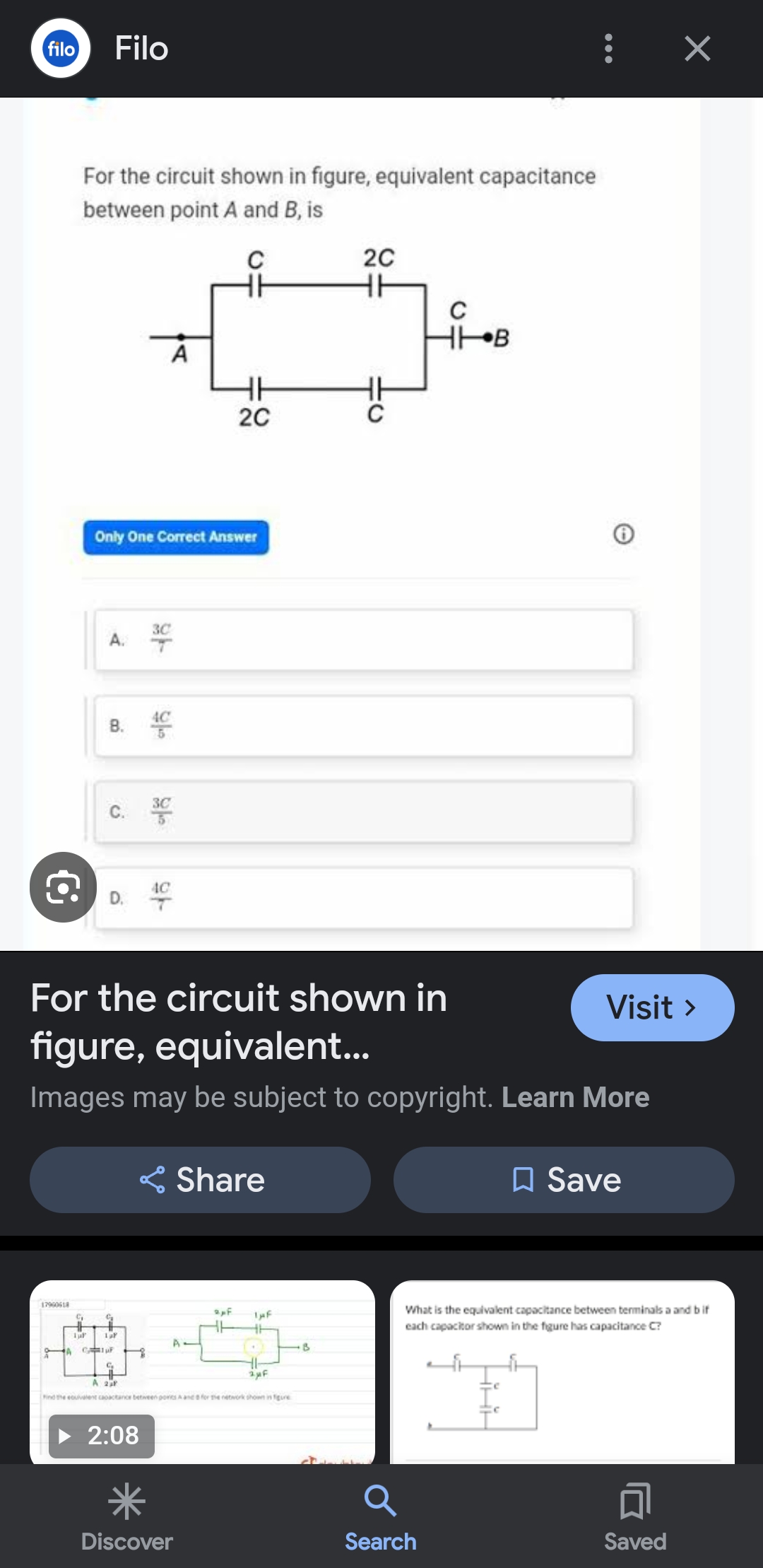 (iil) FiloFor the circuit shown in figure, equivalent capacitance betwee..