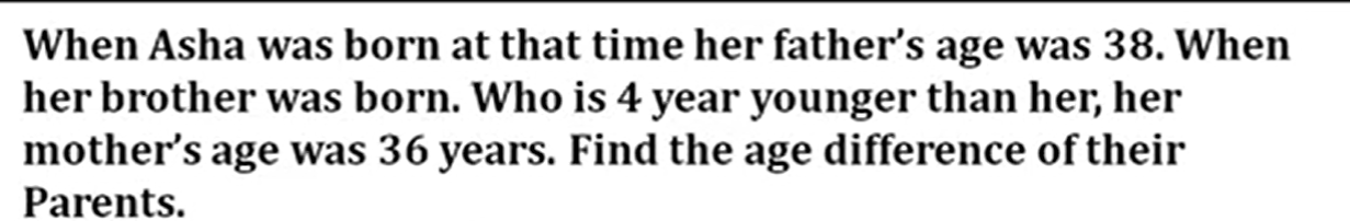 When Asha was born at that time her father's age was 38 . When her brothe..