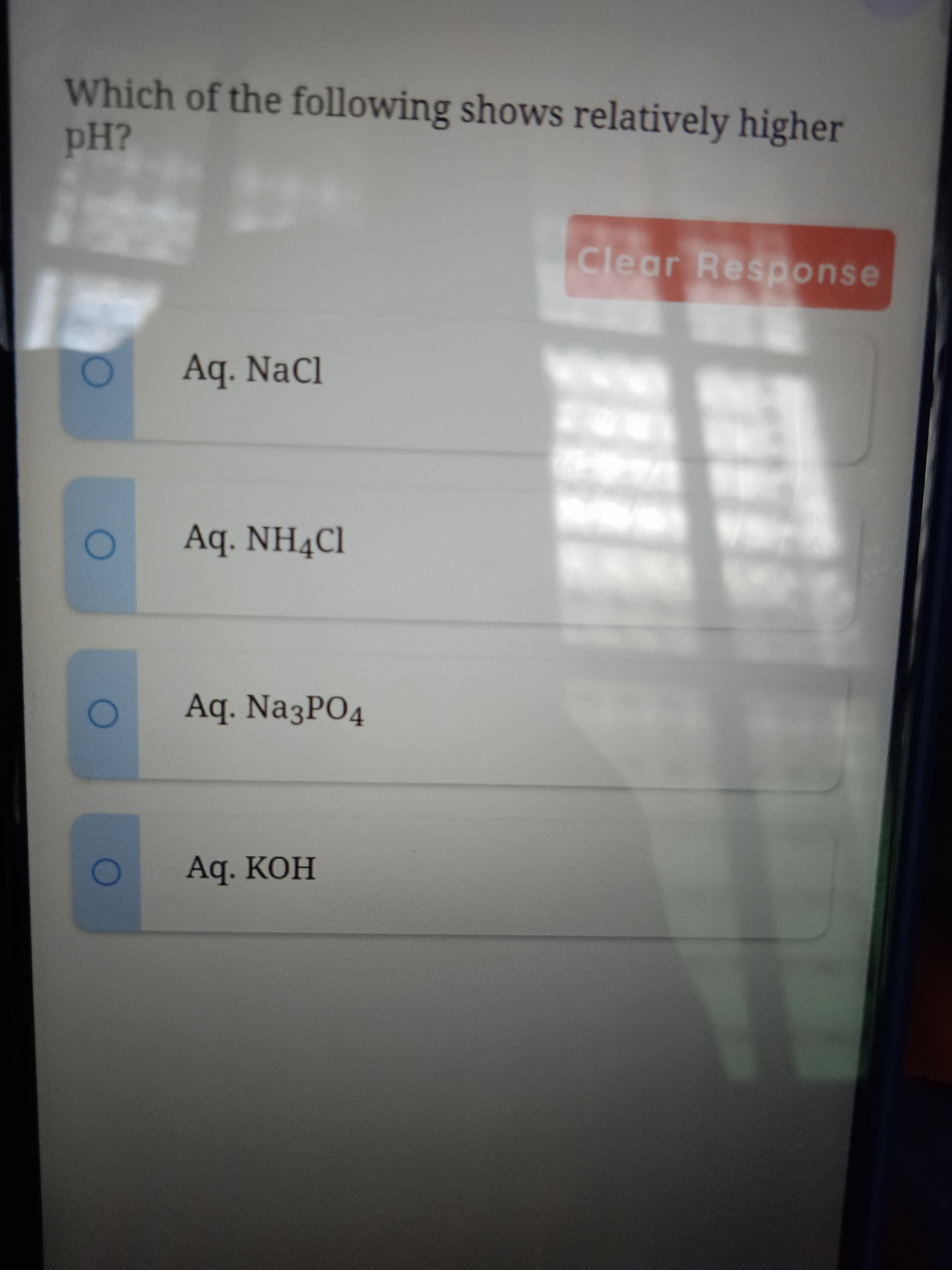 Which of the following shows relatively higherpH?Aq. NaCl Aq. NH4Cl