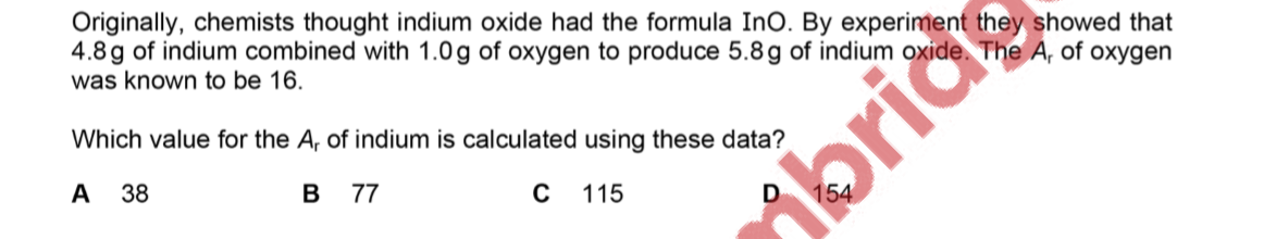 Originally, chemists thought indium oxide had the formula InO. By experim..