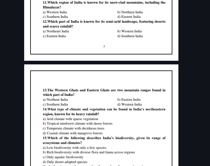 11. Which region of India is known for its snow-clad mountains, including..