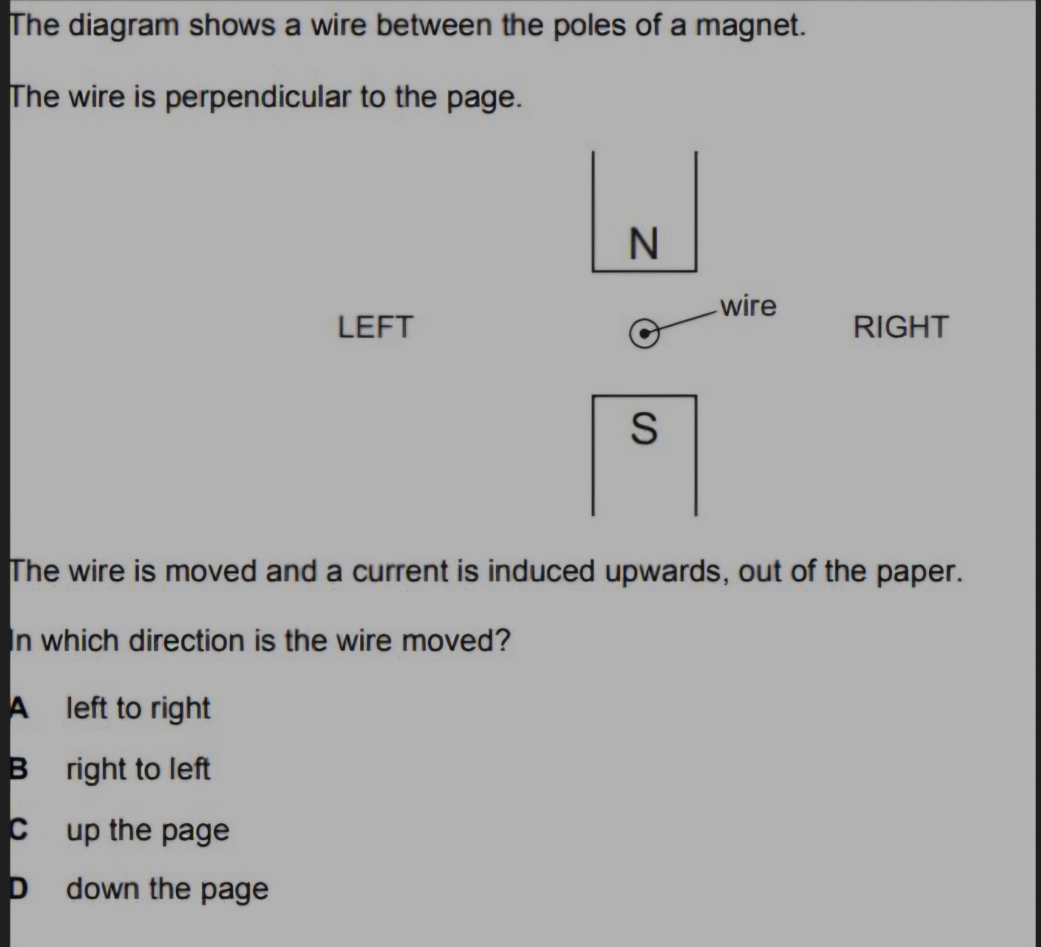 The diagram shows a wire between the poles of a magnet. The wire is perpe..