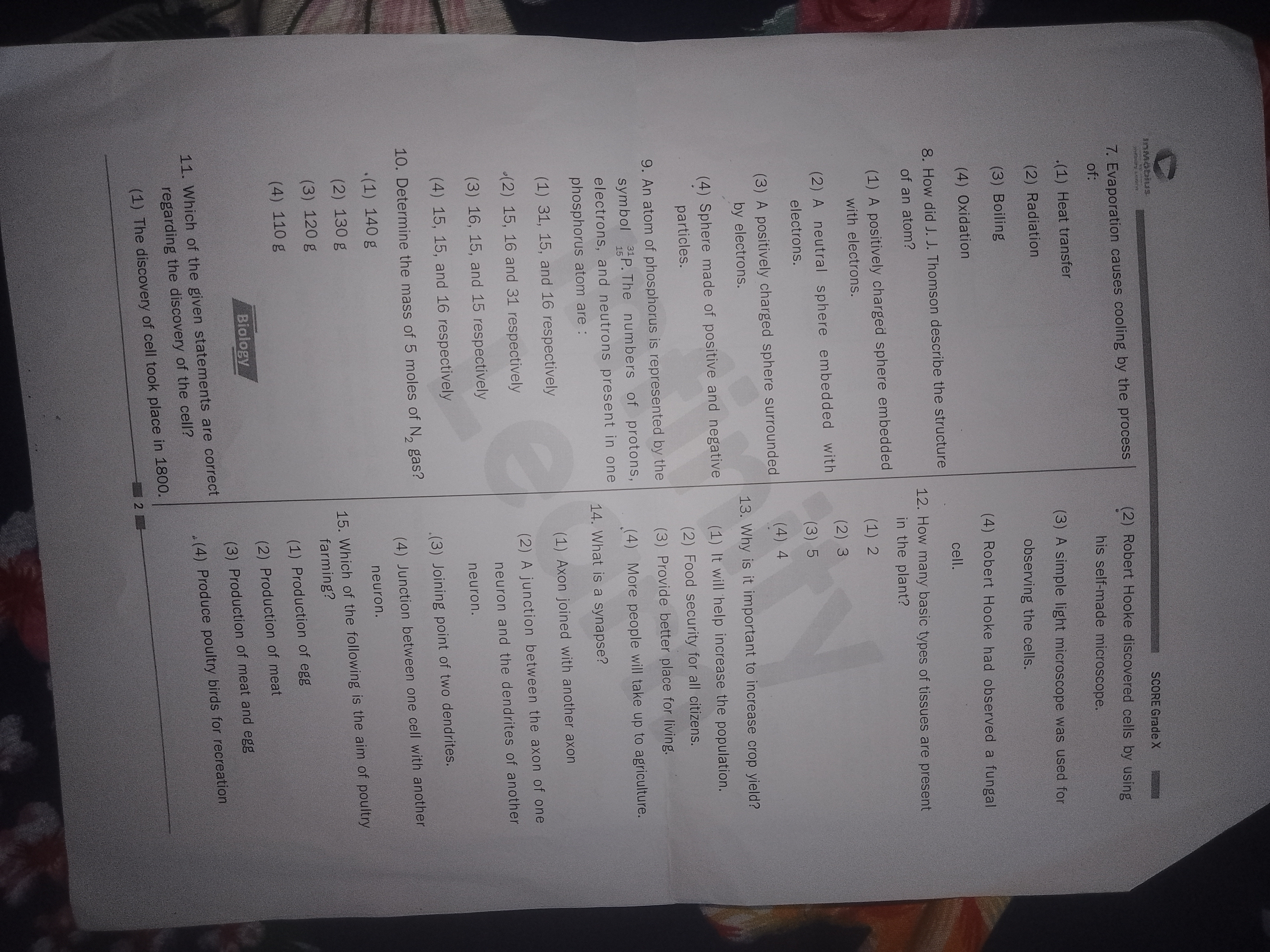 InMobius any be SCORE Grade X Evaporation causes cooling by the process o..