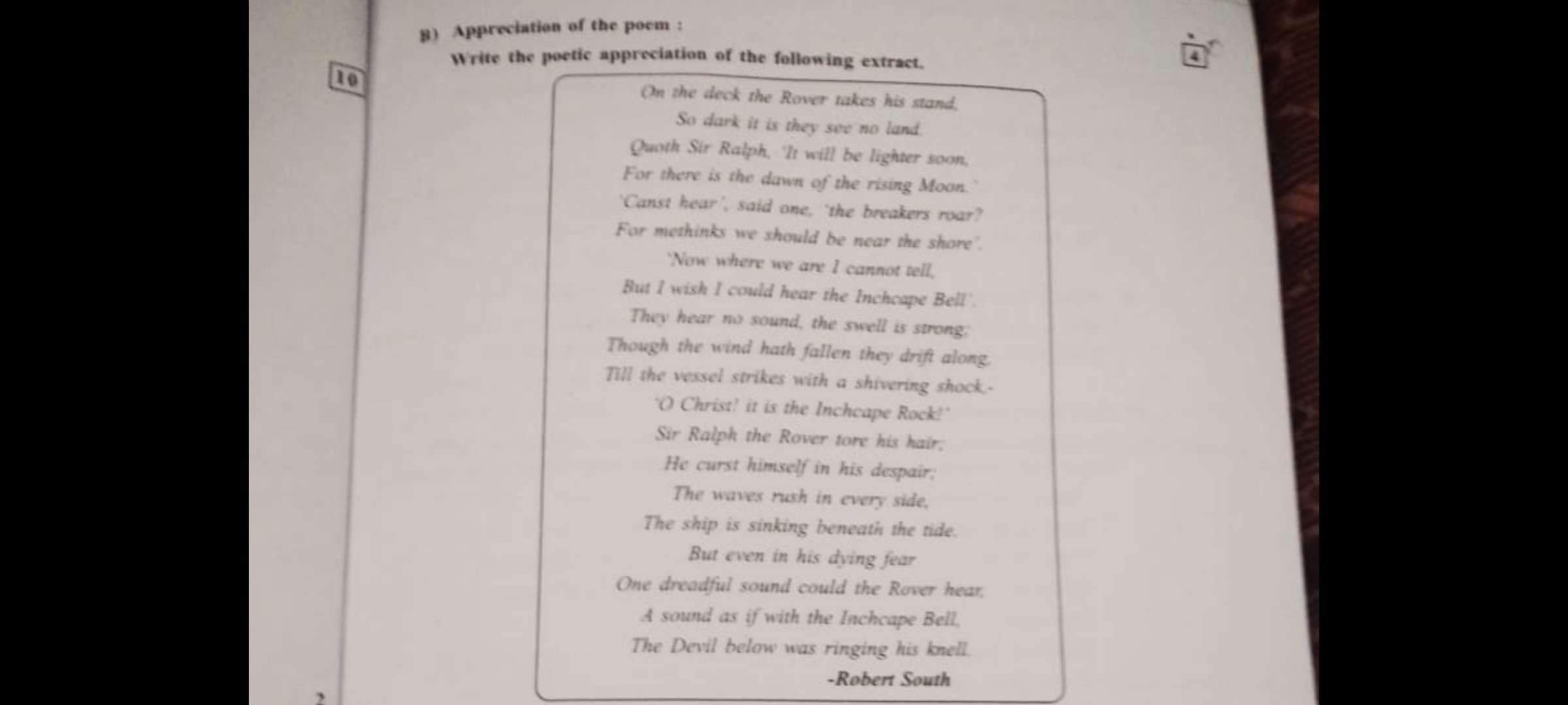B) Appreciation of the poem :Write the poetic appreciation of the follo..
