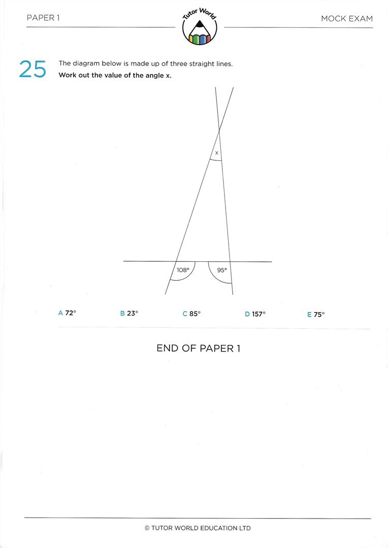 PAPER 1 cois MOCK EXAM 25 The diagram below is made up of three straight..