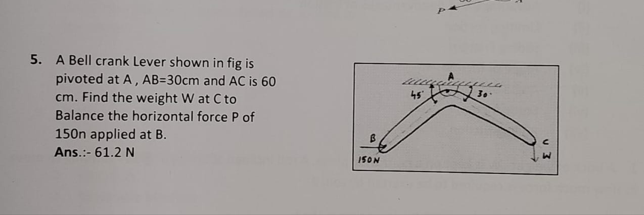 A Bell crank Lever shown in fig is pivoted at A,AB=30 cm and AC is 60 cm