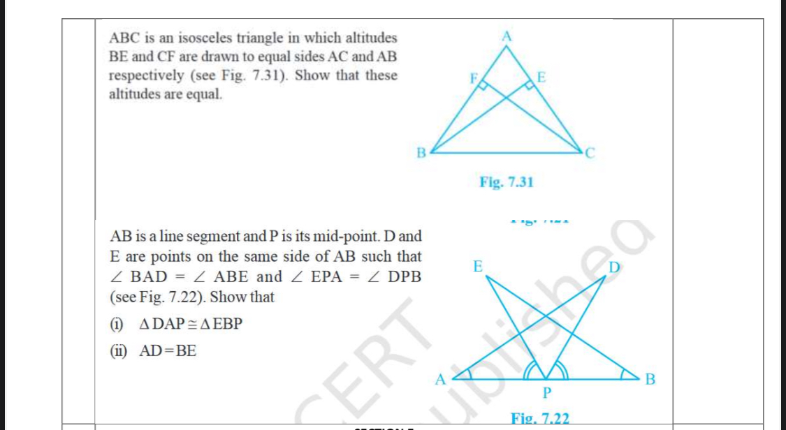 ABC is an isosceles triangle in which altitudes BE and CF are drawn to eq..