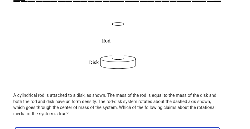 A cylindrical rod is attached to a disk, as shown. The mass of the rod is..