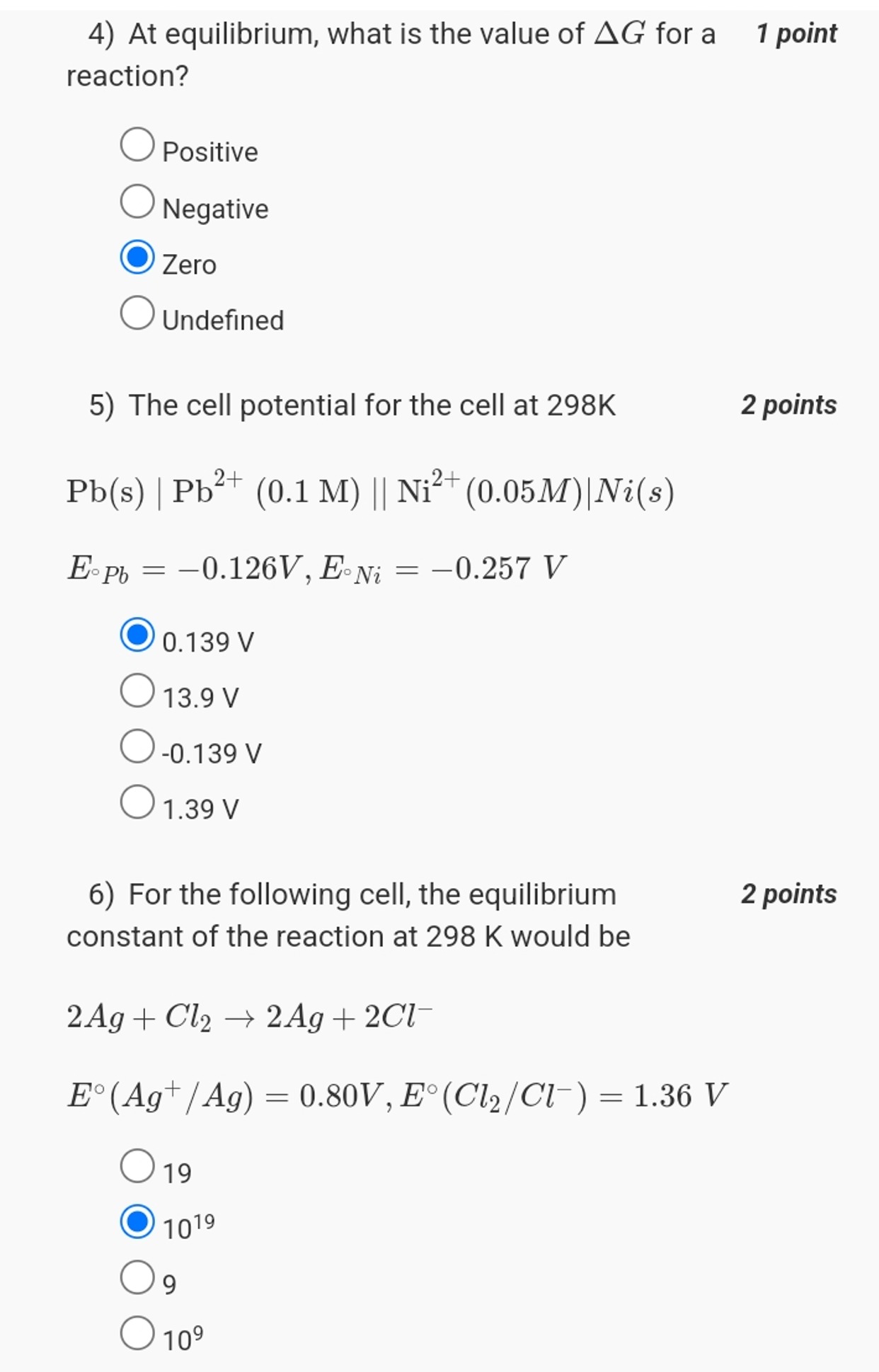 4) At equilibrium, what is the value of ΔG for a1 point reaction?Positi..