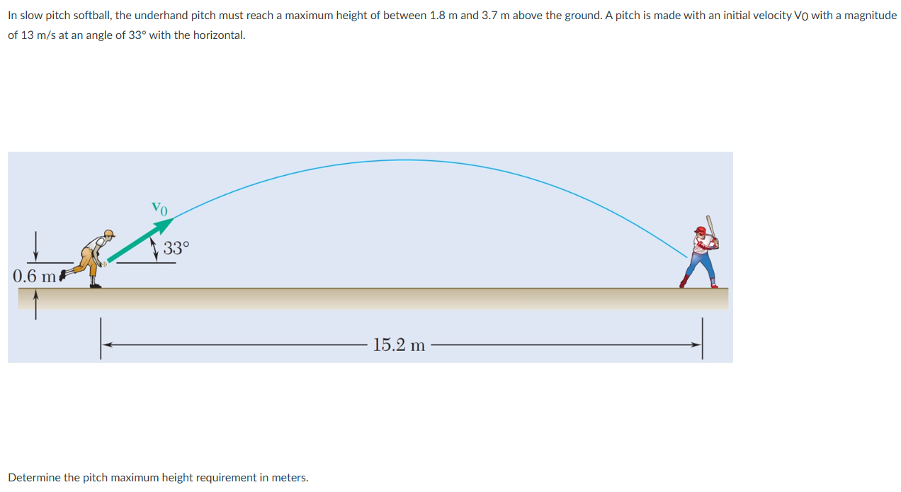 In slow pitch softball, the underhand pitch must reach a maximum height o..