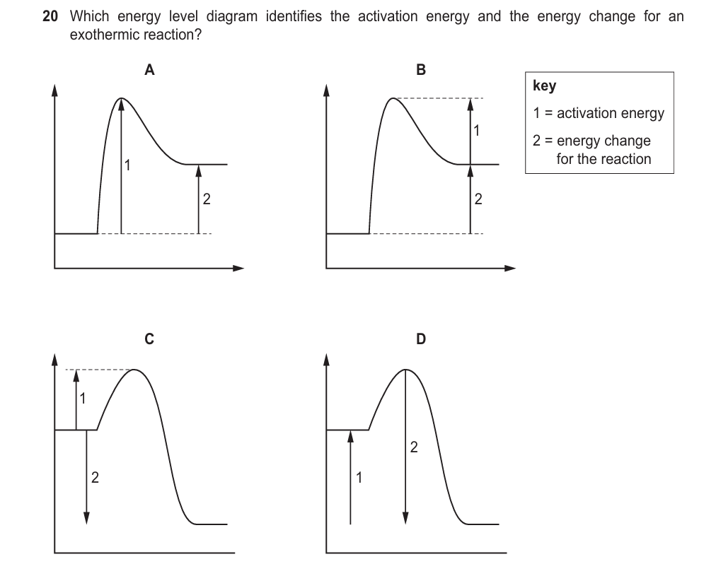 Which energy level diagram identifies the activation energy and the energ..