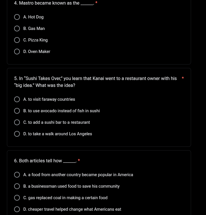 4. Mastro became known as the A. Hot DogB. Gas ManC. Pizza KingD. Ove..