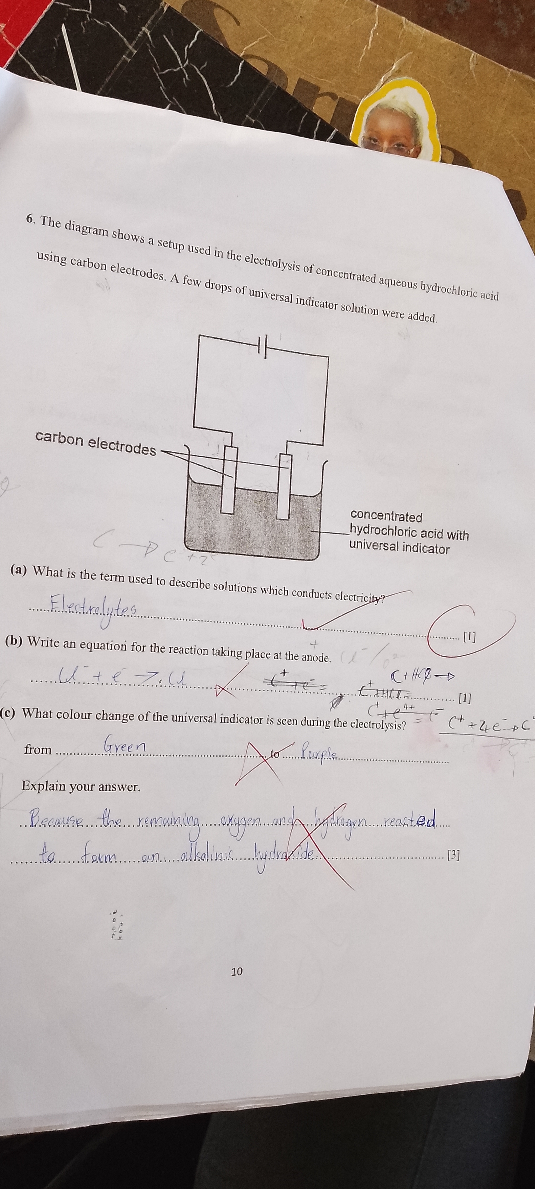 6. The diagram shows a setup used in the electrolysis of concentrated aqu..