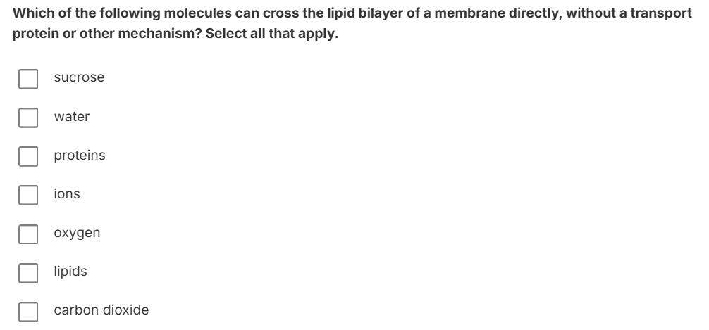 Which of the following molecules can cross the lipid bilayer of a membran..